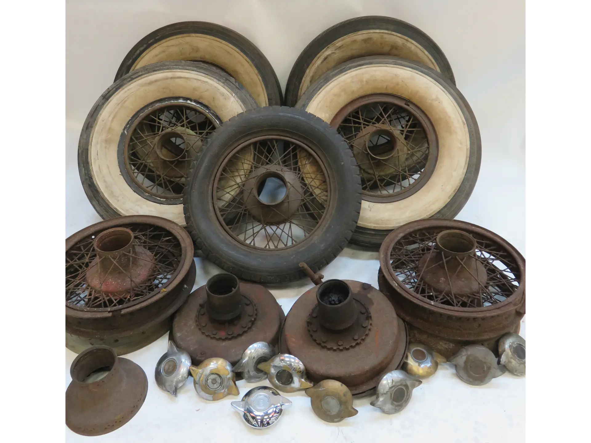 Assorted Lot of Dayton Wire Wheels, Hubs and Knock-Off Caps | Auburn ...