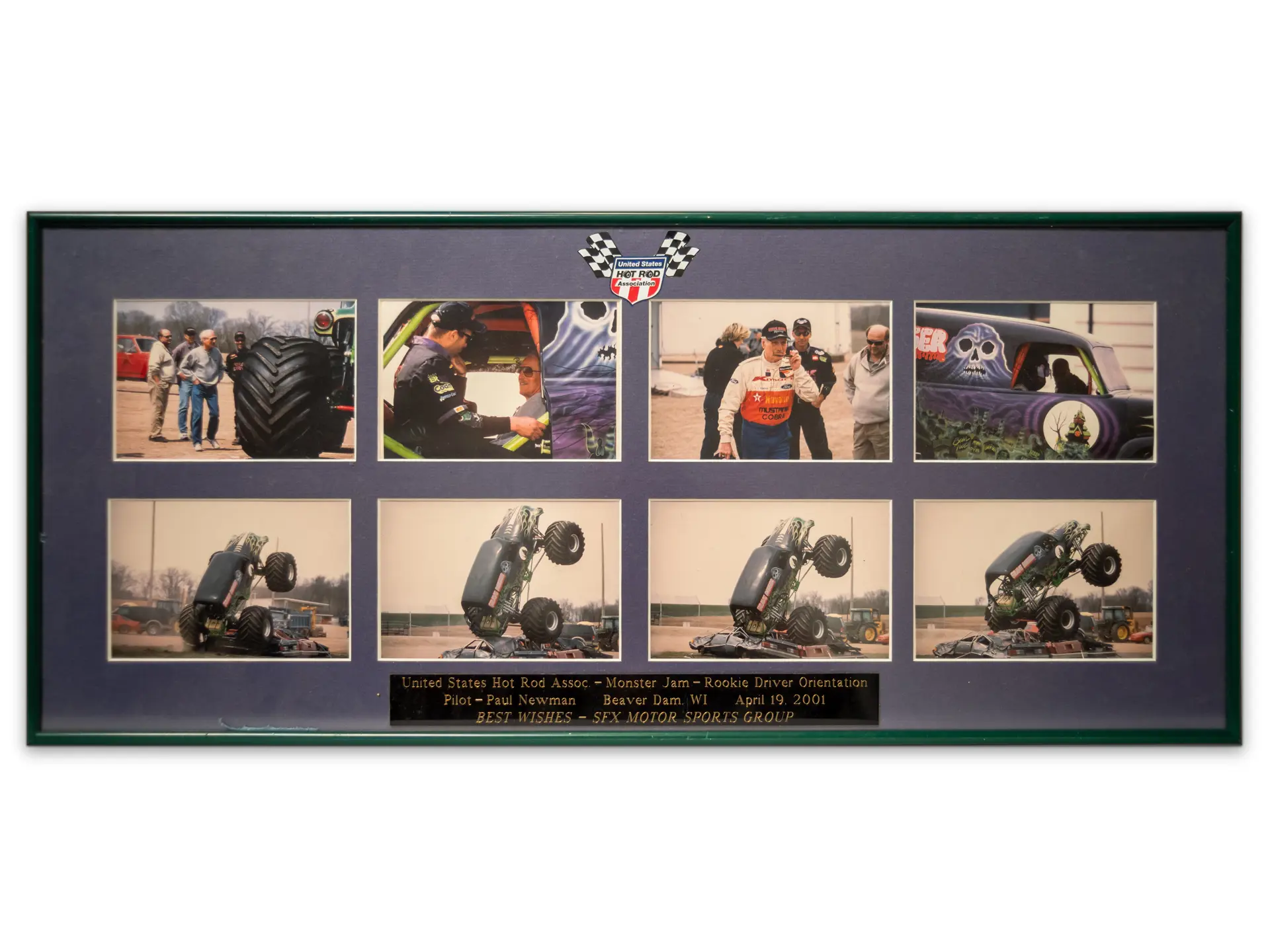 Paul Newman Driving "Grave Digger," Framed Collage of Eight Photographs ...
