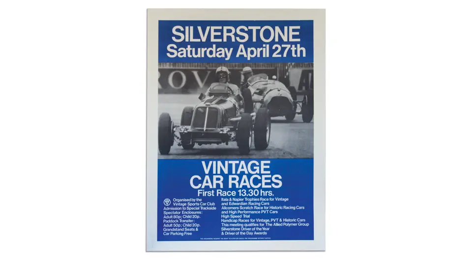 "Silverstone Saturday April 27th Vintage Car Races" Event Poster, ca ...