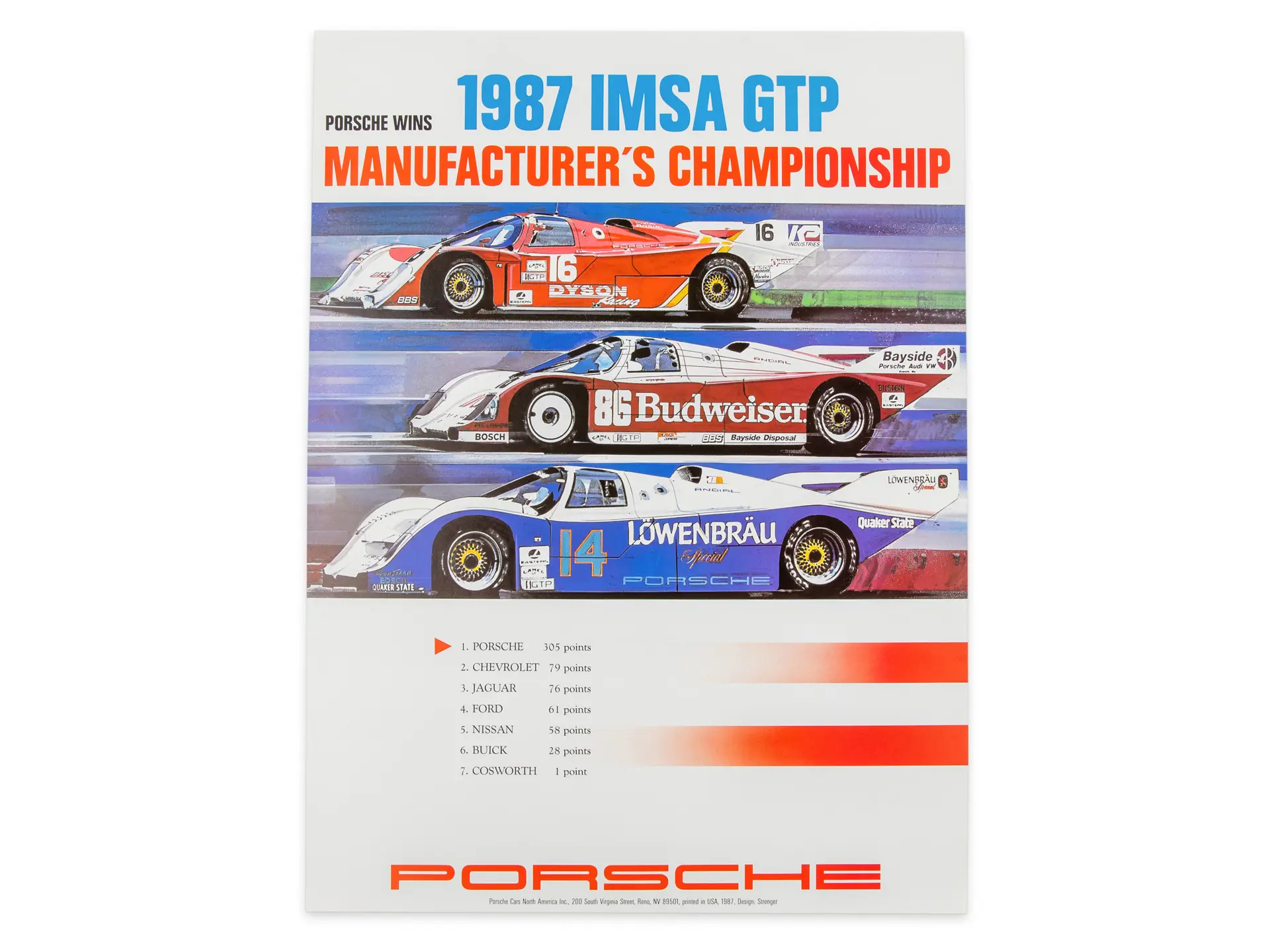 "Porsche wins 1987 IMSA GTP Manufacturer’s Championship" Racing Poster ...