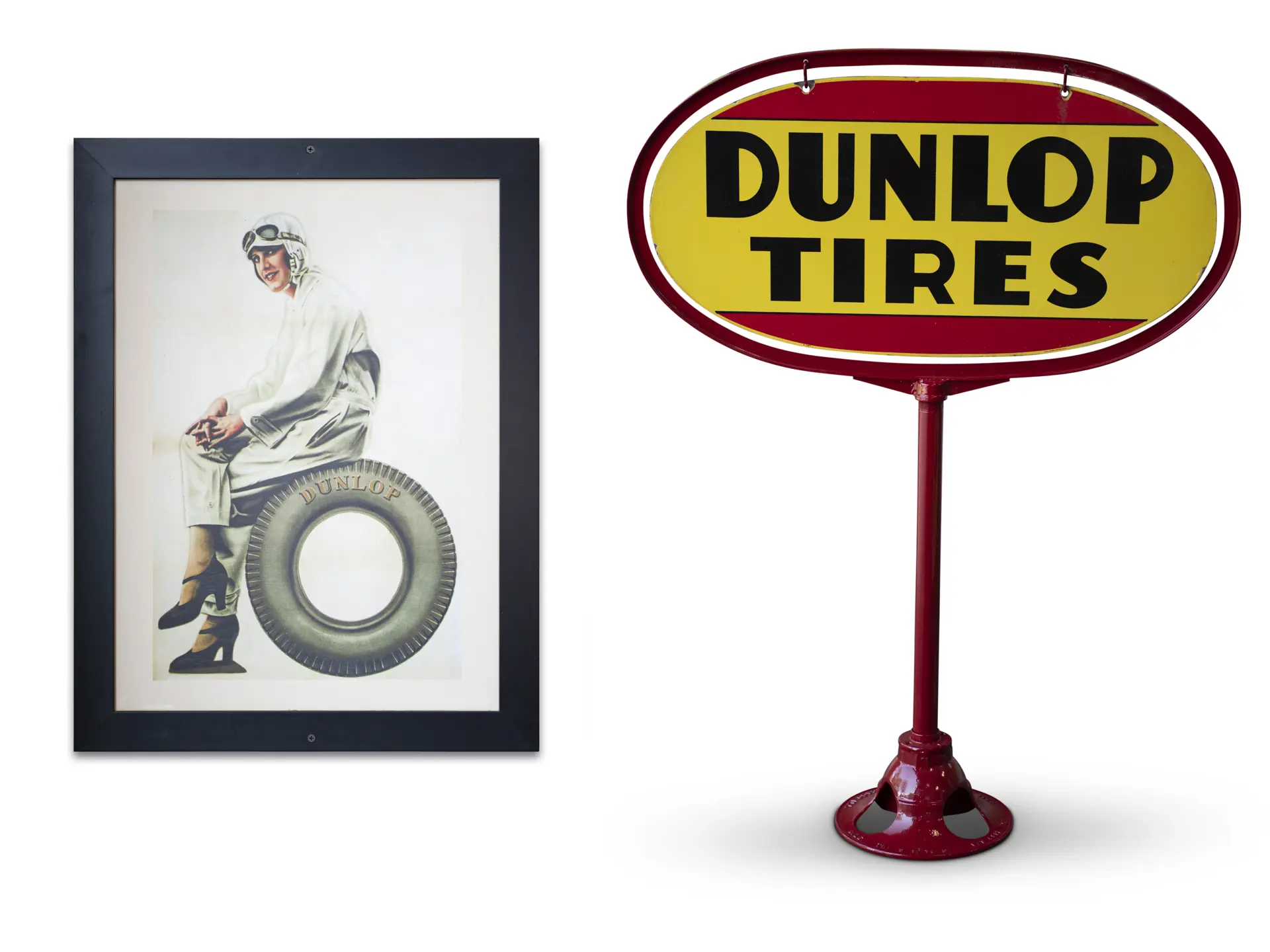 Dunlop Tires Double-Sided Porcelain Sign with Stand and Framed Poster ...